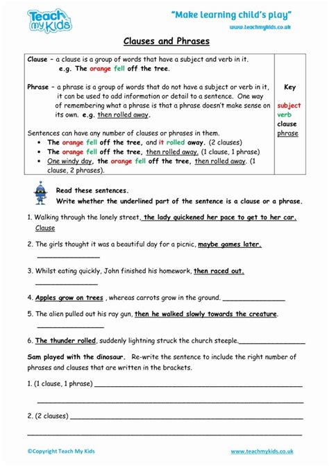 Identifying Clauses Worksheet