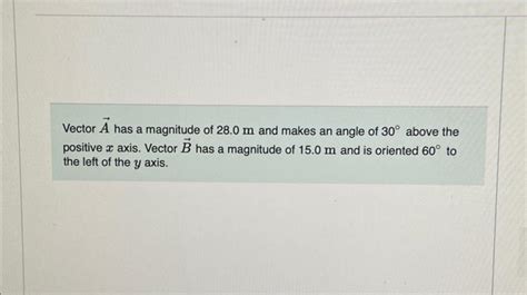Solved Vector A Has A Magnitude Of 28 0 M And Makes An Angle