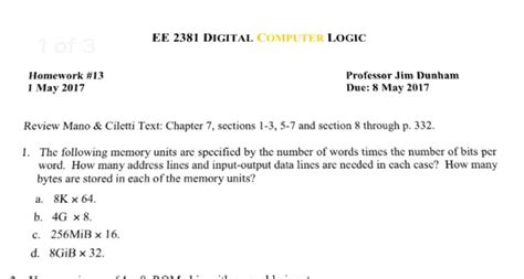 Solved The Following Memory Units Are Specified By The Chegg