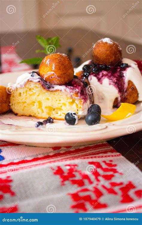 Romanian Dessert Papanasi Closeup Stock Image Image Of Traditional