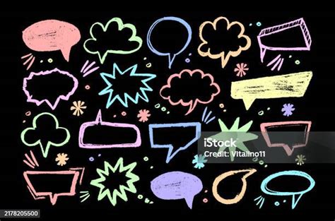 빈 다채로운 손으로 그린 그런 지 크레용 숯 분필 말풍선 낙서 스타일로 설정됩니다 거친에 대한 스톡 벡터 아트 및 기타 이미지 거친 공란 귀여운 Istock