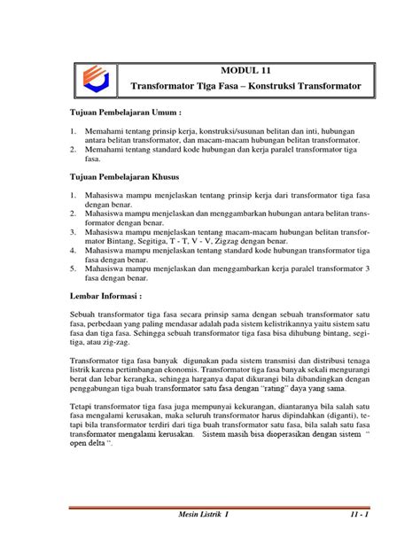 Trafo 3 Fasa Konstruksi Pdf