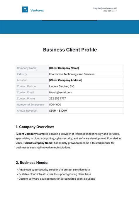 Free Business Client Profile Template To Edit Online