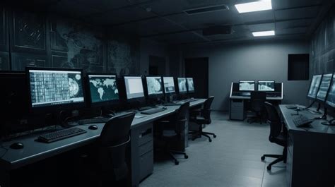 Premium Photo Technologically Advanced Computer Room Multiple Monitors Ai Generative