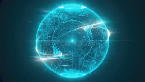 Glowing Futuristic Planet Earth Rotating In Space With Data Streams Stock Illustration
