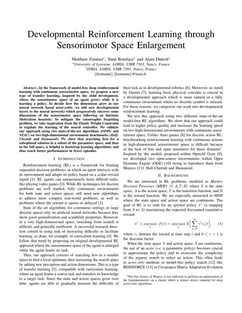 Pdf Developmental Reinforcement Learning Through Sensorimotor Space