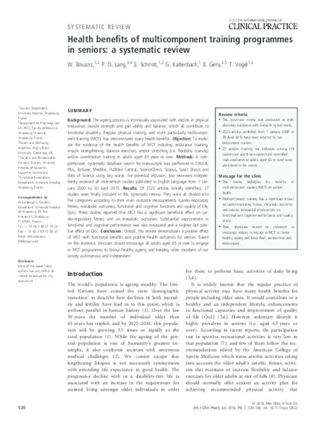 Pdf Health Benefits Of Multicomponent Training Programmes In Seniors A Systematic Review
