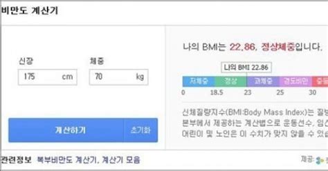비만도 계산기 신장체중 입력다섯 단계 분류
