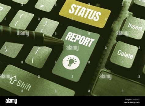 Text Sign Showing Status Report Word Written On Update Summary Of Situations As Of A Period Of