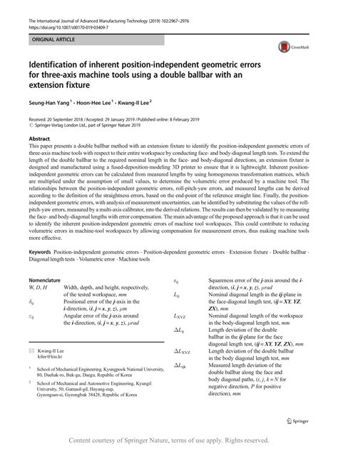 Identification Of Inherent Position Independent Geometric Errors For