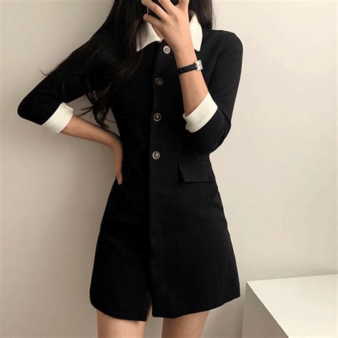 결혼식하객룩 추천 카라 배색 7부소매 단추 원피스 에이블리