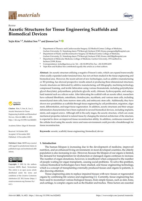 Pdf Auxetic Structures For Tissue Engineering Scaffolds And