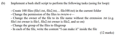 Solved B Implement A Bash Shell Script To Perform The