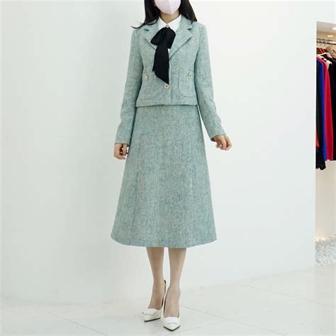 트위드 치마정장세트 크롭 자켓 스커트 투피스 셋업수트 오피스 하객룩 스타일라떼