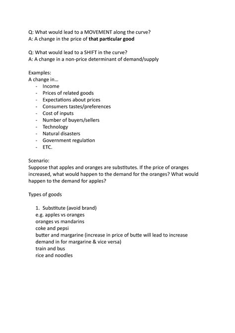 Week 2 Tut Summary For Tutorial 2 Q What Would Lead To A Movement Along The Curve A A