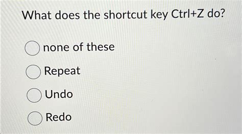Solved What Does The Shortcut Key Ctrl Z Do None Of Chegg Com