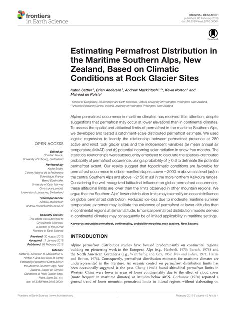 Pdf Estimating Permafrost Distribution In The Maritime Southern Alps