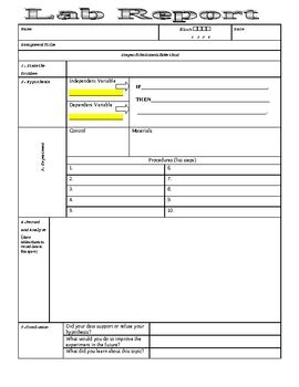 Lab Report Template By Science Girl Teachers Pay Teachers