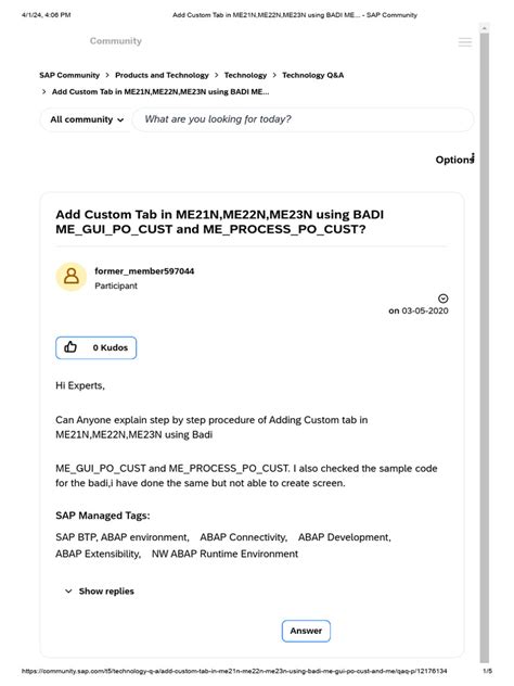 Add Custom Tab In Me21n Me22n Me23n Using Badi Me Pdf Information Technology Computer