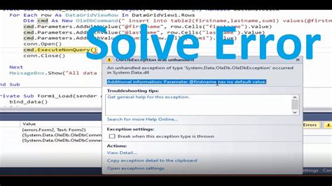 Vbnet Solve Error Parameter Has No Default Value When Inserted Data To Access Database Youtube