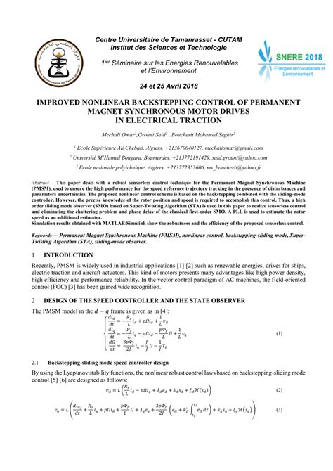 Pdf Improved Nonlinear Backstepping Control Of Permanent Magnet Synchronous Motor Drives In
