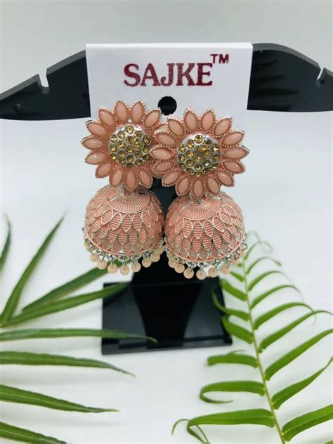Brass Pink Ladies Designer Jhumka Earrings At Rs 221pair In Mumbai