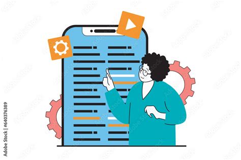 App Development Concept With People Scene In Flat Web Design Woman Designing Application