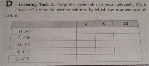 Solved D Learning Task 2 Copy The Given Table In Your Notebook Put A