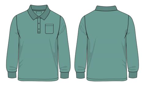 Long Sleeve Polo Shirt With Pocket Technical Fashion Flat Sketch Vector