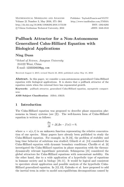 Pdf Pullback Attractor For A Non Autonomous Generalized Cahn Hilliard