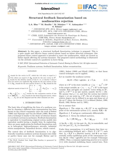 Pdf Structural Feedback Linearization Based On Nonlinearities Rejection