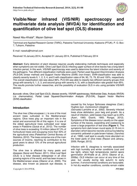 Pdf Visiblenear Infrared Visnir Spectroscopy And Multivariate Data Analysis Mvda For