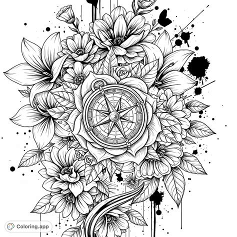 Floral Compass Rose Journey Coloringapp