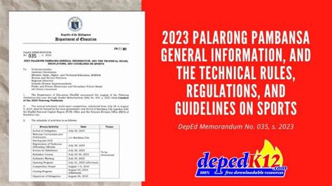 2023 Palarong Pambansa General Information And The Technical Rules Regulations And Guidelines