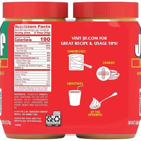 Twin Pack Jif Creamy Peanut Butter Two 48 Oz Jars 6lb Gluten Free Non