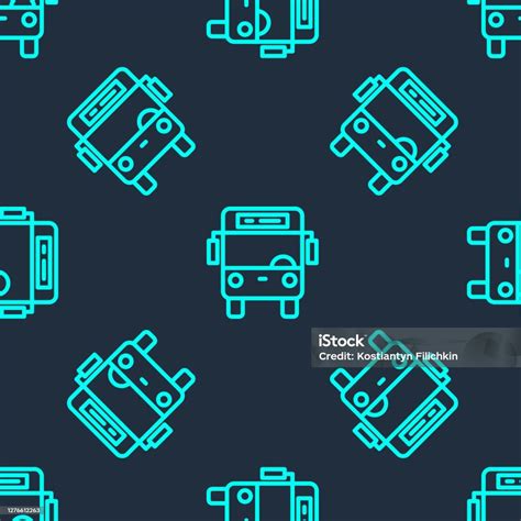 녹색 라인 버스 아이콘 은 파란색 배경에 원활한 패턴을 격리 교통 개념 버스 투어 교통편 표지판 관광 또는 공공 차량 기호 벡터 배경 주제에 대한 스톡 벡터 아트 및 기타