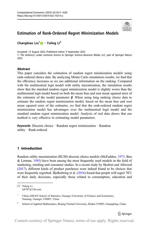 Estimation Of Rank Ordered Regret Minimization Models