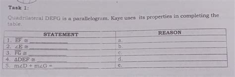 Solved Task 1 Quadrilateral Defg Is A Parallelogram Kaye Uses Its