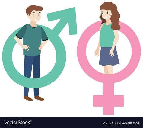 Cartoon Characters With Gender Symbols In Fisheye Vector Image