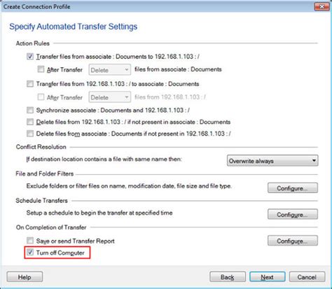 shut down the pc after completion of automated ftp transfer