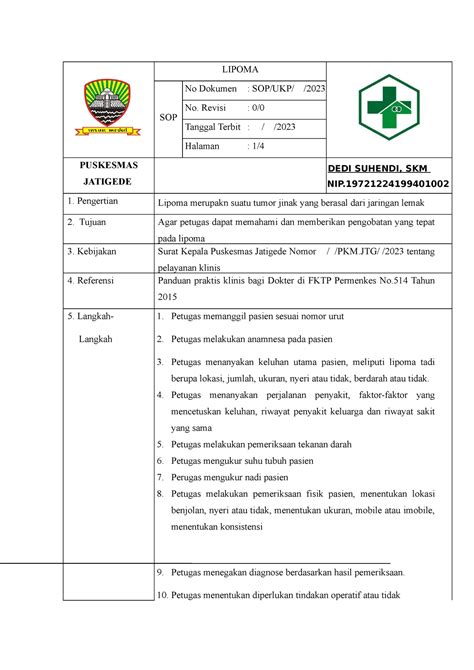 2 SOP Veruka LIPOMA SOP No Dokumen SOP UKP No Revisi 0