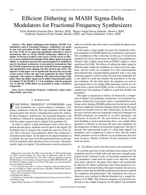 Pdf Efficient Dithering In Mash Sigma Delta Modulators For Fractional Frequency Synthesizers