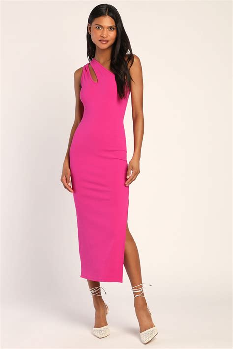 Magenta Cutout Midi Dress One Shoulder Dress Bodycon Dress Lulus