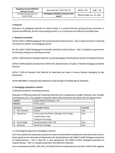 Venturi Mask Packaging Protocol Pdf Packaging And Labeling Cytotoxicity