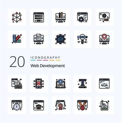 20 Web Development Line Filled Color Icon Pack Like Develop Text