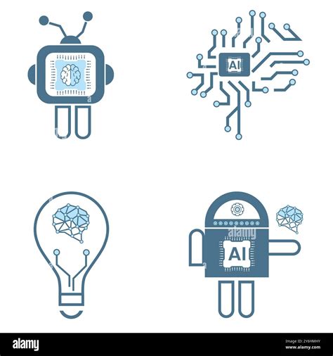 Groups Of Four Artificial Intelligence Line Icons 4 Technology Symbols