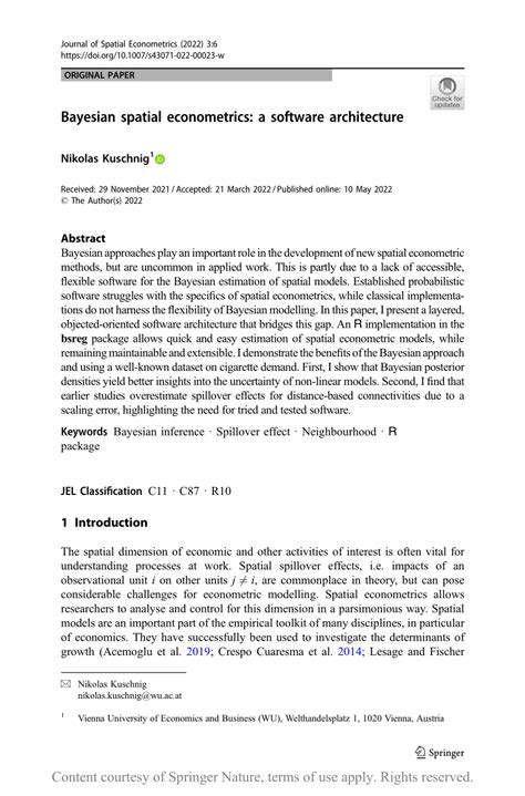 Pdf Bayesian Spatial Econometrics A Software Architecture