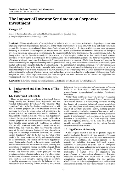 Pdf The Impact Of Investor Sentiment On Corporate Investment
