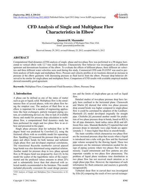 Pdf Cfd Analysis Of Single And Multiphase Flow Chracteristics In Elbow