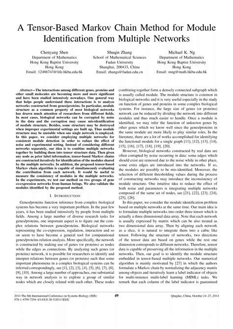 Pdf A Tensor Based Markov Chain Method For Module Identification From Multiple Networks